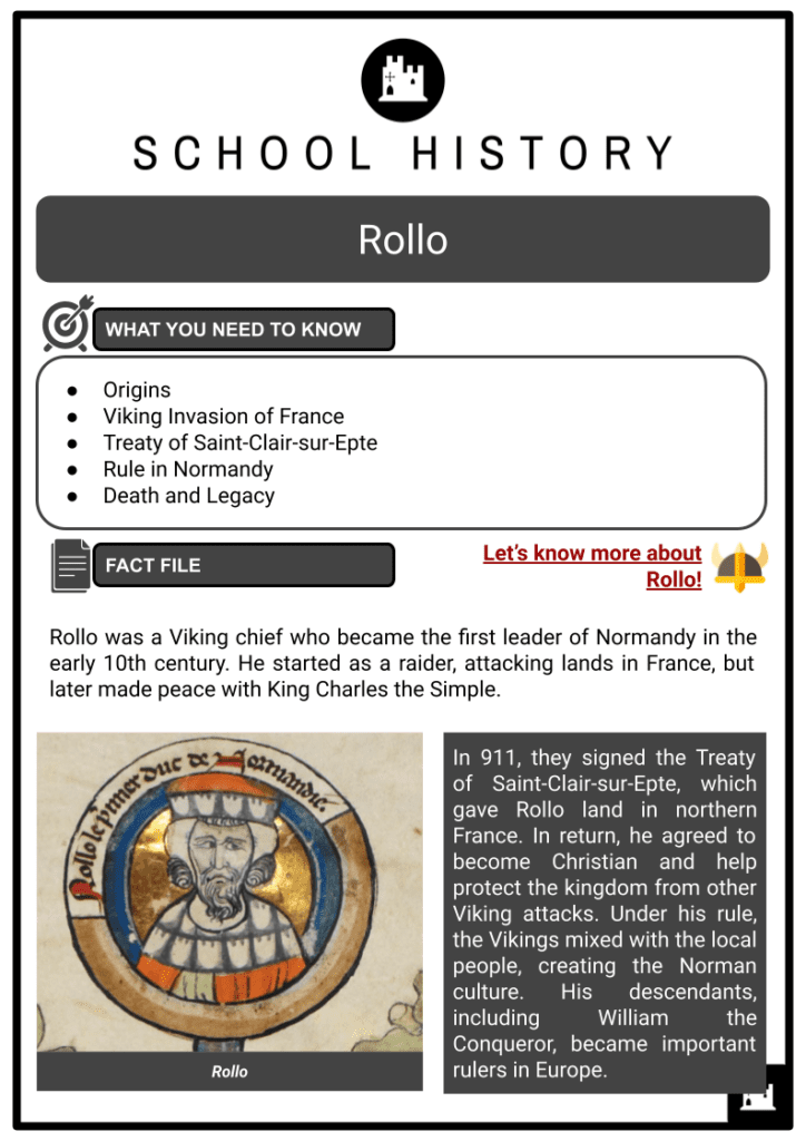 Rollo | Life, Vikings in France, Legacy | History Worksheets